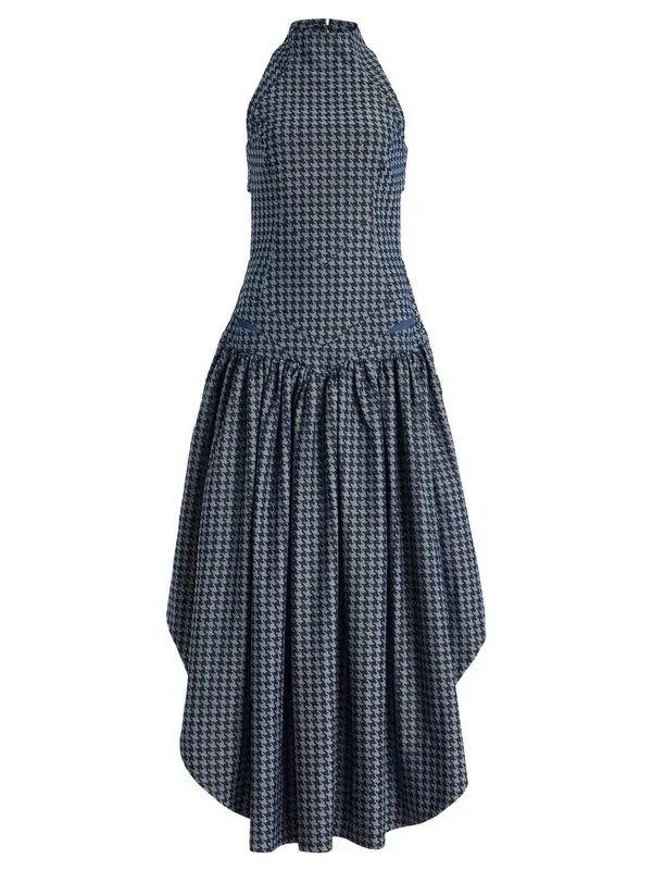 TOLU COKER Houndstooth Open-back Maxi Dress - Navy
