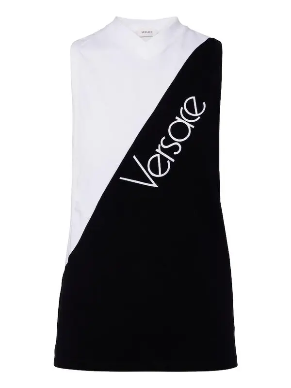 Versace Logo Embroidered Cotton-blend Tank Top - Black