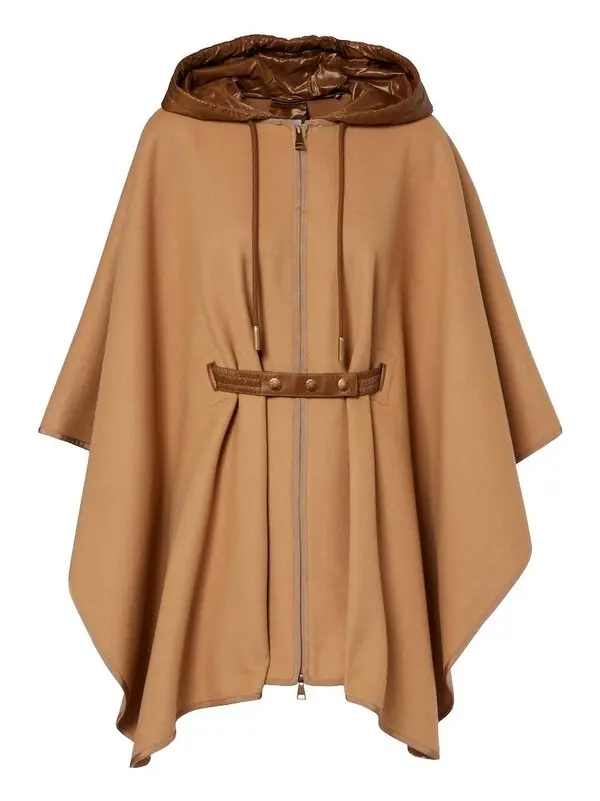 Moncler Belted Wool-blend Cape - Beige