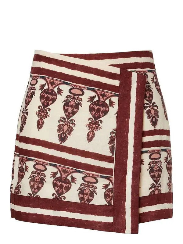 Johanna Ortiz Printed Linen Wrap Skirt - Red