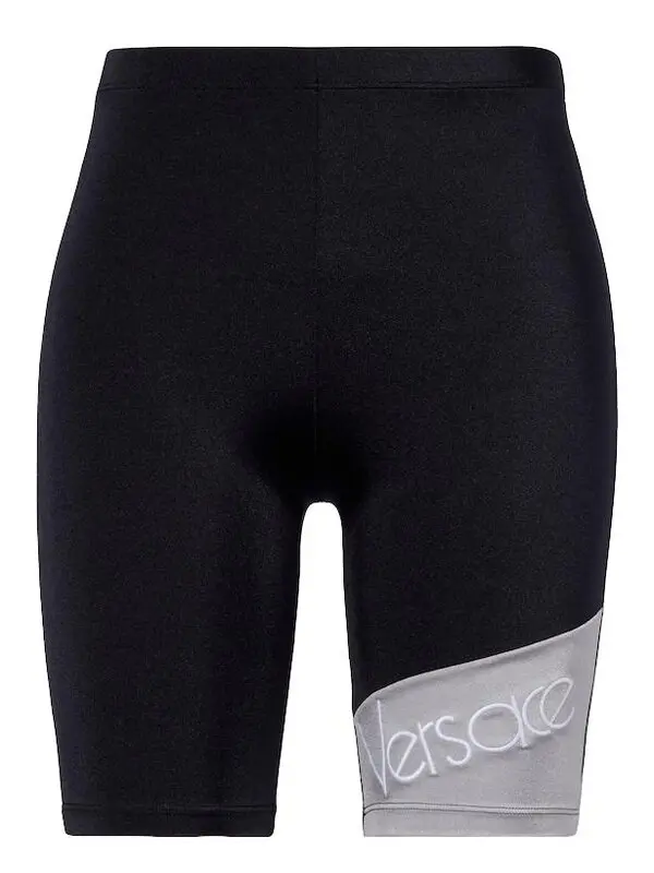 Versace Logo Embroidered Biker Shorts - Black