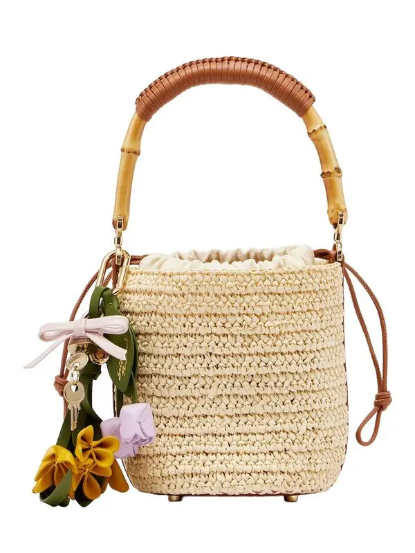 SELF-PORTRAIT Small Raffia Bucket Bag - Beige