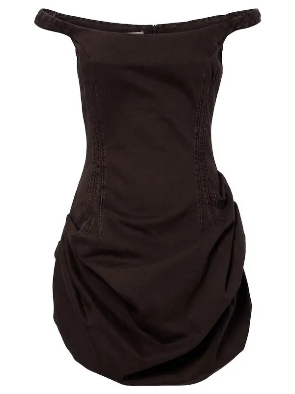 Magda Butrym Gathered Off-shoulder Denim Mini Dress - Brown