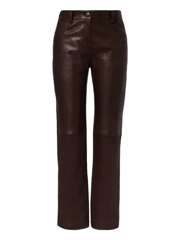 Magda Butrym Dark Leather Straight Leg Trousers - Brown