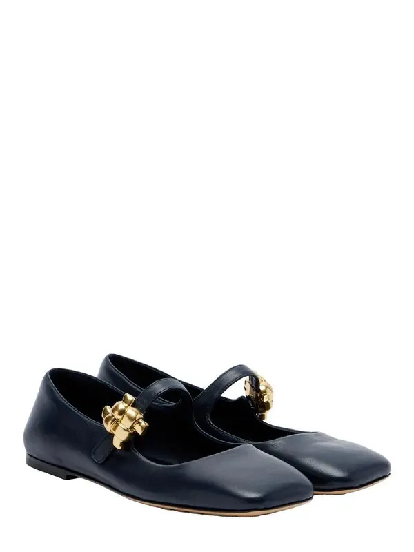 Bottega Veneta Embellished Leather Mary Jane Flats - Black