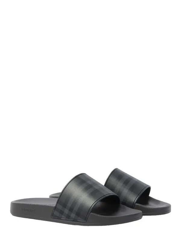 Burberry Check Slides - Grey
