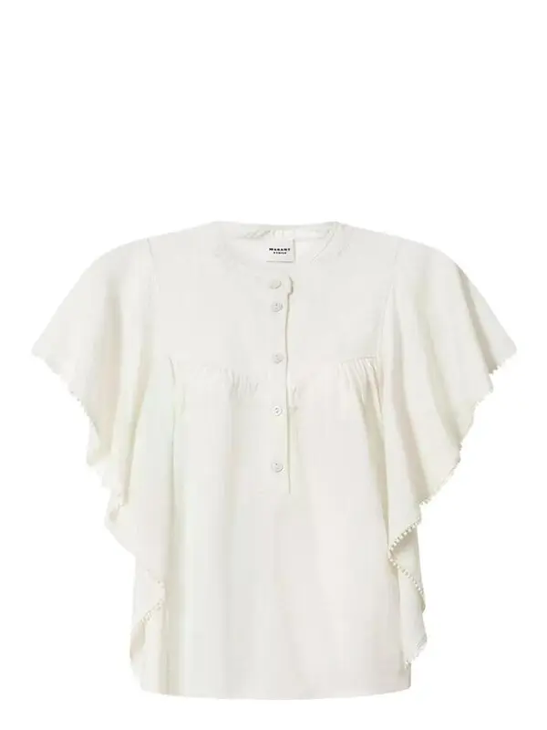 MARANT ETOILE Ruffled-sleeve Pom-pom Trim Blouse - Neutrals
