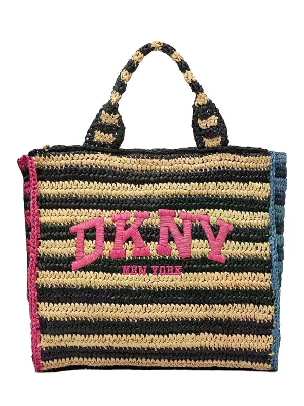 Dkny Striped Logo Embroidered Tote Bag - Black