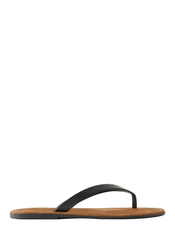 THE ROW Beach Leather Flip Flops - Black