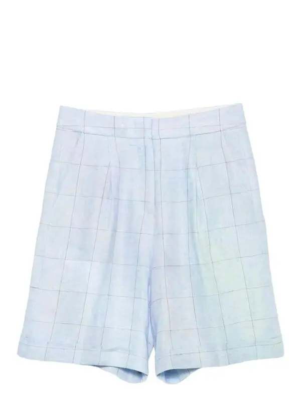 Peserico Check-pattern Pleated Linen Shorts - Blue