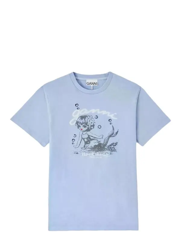 GANNI Mermaid Print T-shirt - Blue