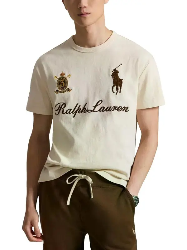 Polo Ralph Lauren Logo-embroidered Crest-patch T-shirt - Neutrals