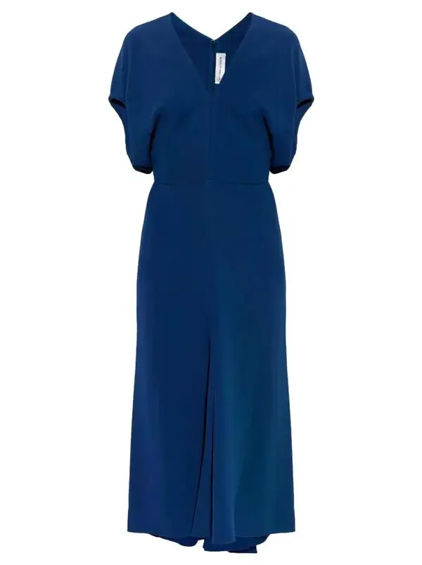 Victoria Beckham Edith V-neck Cap-sleeve Dress - Blue