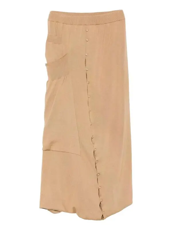 ROT Wool Midi Skirt With Button Detail - Neutrals