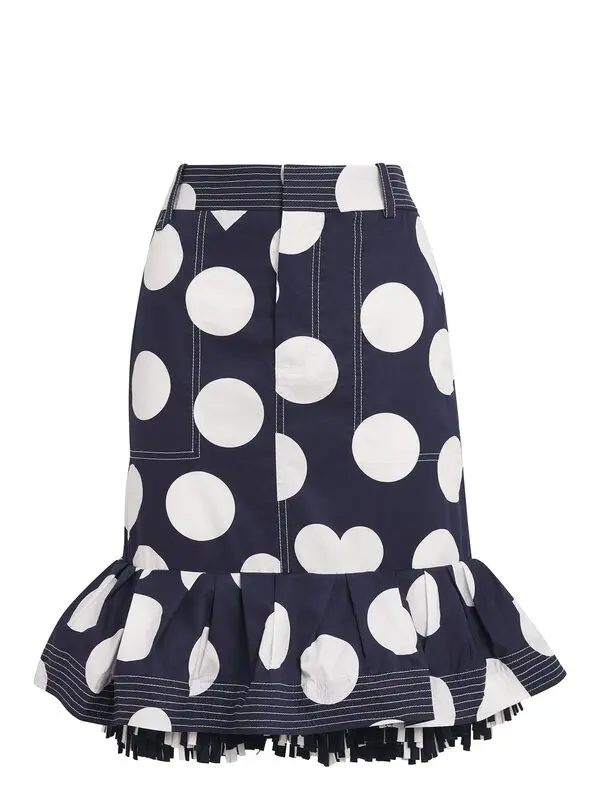 Jacquemus Cotton Polka Dot Midi Skirt With Ruffle Hem - Navy