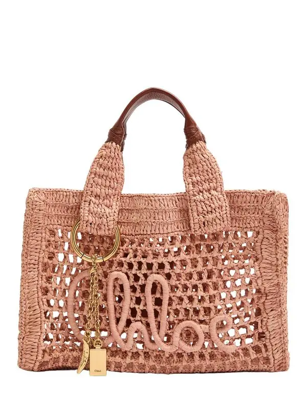 Chloé Summer Banana Mini Leather And Raffia Tote - Natural