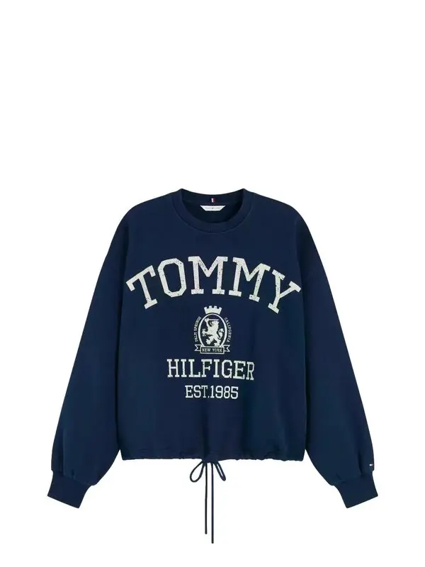 Tommy Hilfiger Crest Logo-print Drawstring-hem Sweater - Blue