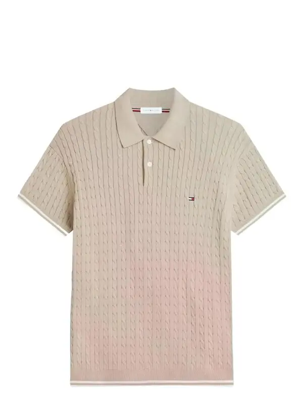 Tommy Hilfiger Cable-knit Short-sleeve Polo Shirt - Neutrals