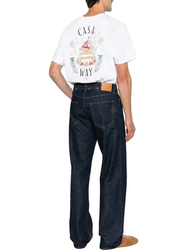 Casablanca Cinch-strap Embroidered-logo Jeans - Blue