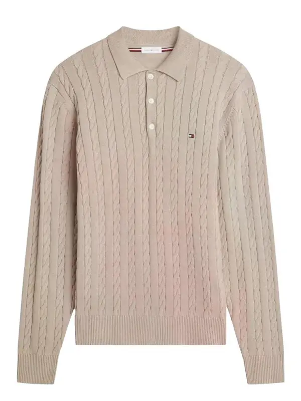 Tommy Hilfiger Cable-knit Polo Sweater - Neutrals