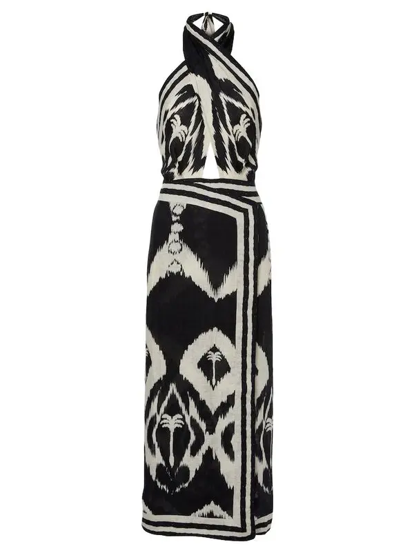 Johanna Ortiz Printed Open-back Linen Midi Dress - Black