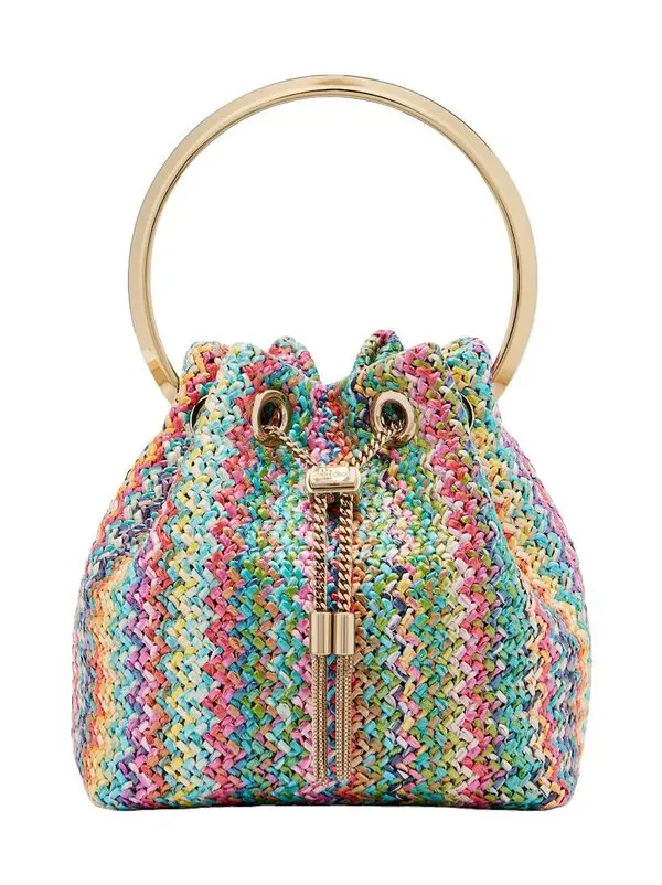JIMMY CHOO Small Raffia-effect Bucket Bag - Multicoloured