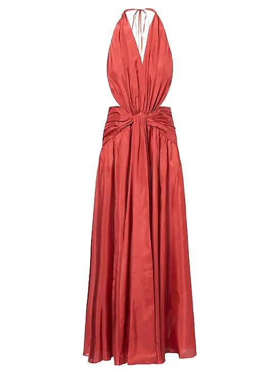 Zimmermann Indra Halter-neck Silk Maxi Dress - Raspberry