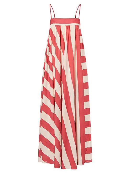 Zimmermann Roselight Stripe Cotton Maxi Dress - Raspberry Cream