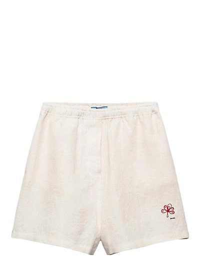 Prada Embroidered Slubbed Linen Shorts - White