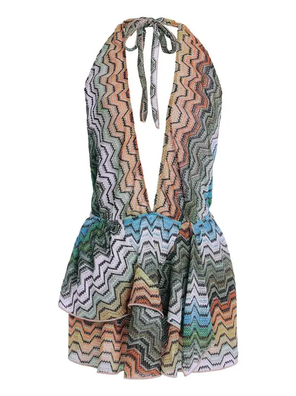 Missoni Halter Neck Wavy Print Ruffled Skirt Top - Multi
