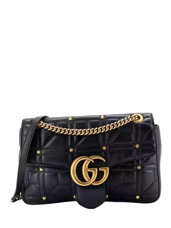 Gucci Gg Marmont Studded Matelassé Leather Shoulder Bag - Black