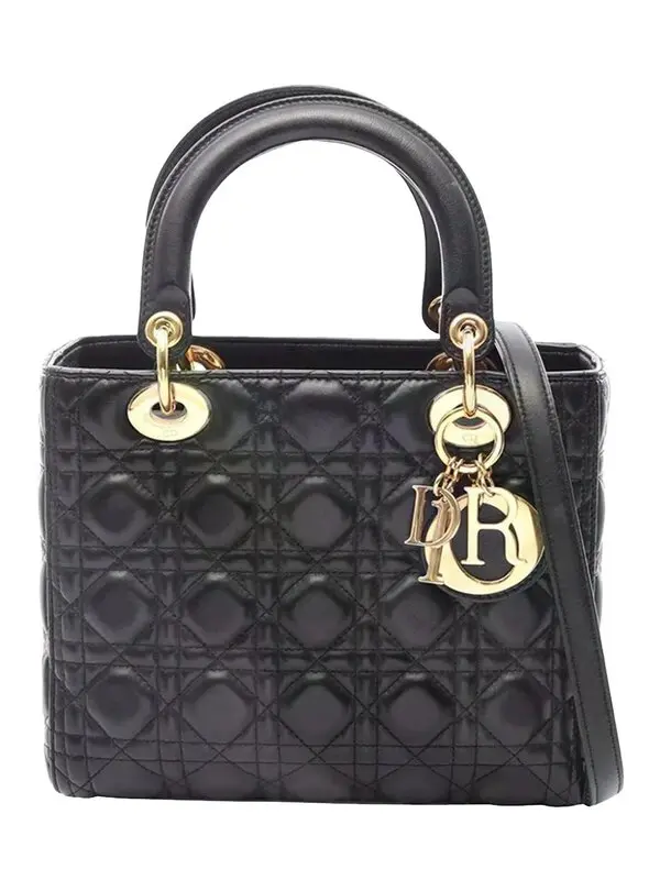 Dior 2010-2026 Medium Lambskin Cannage Lady Satchel - Black