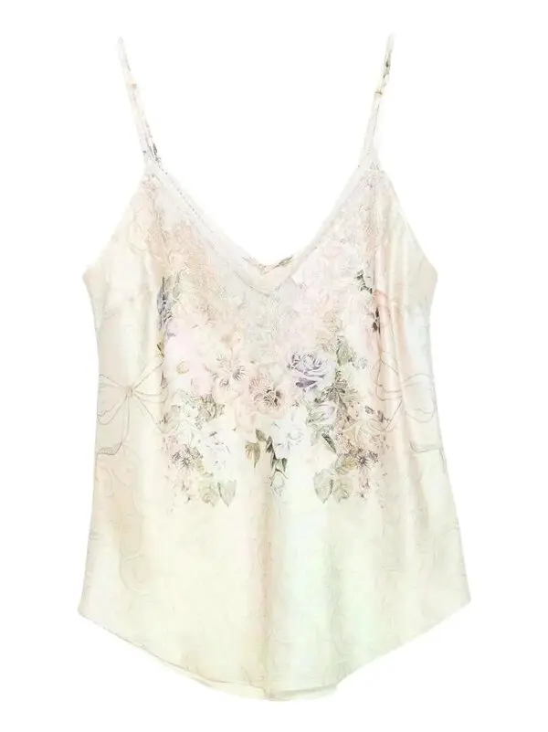 Camilla Floral Print Lace Trim V-neck Tank Top - Neutrals