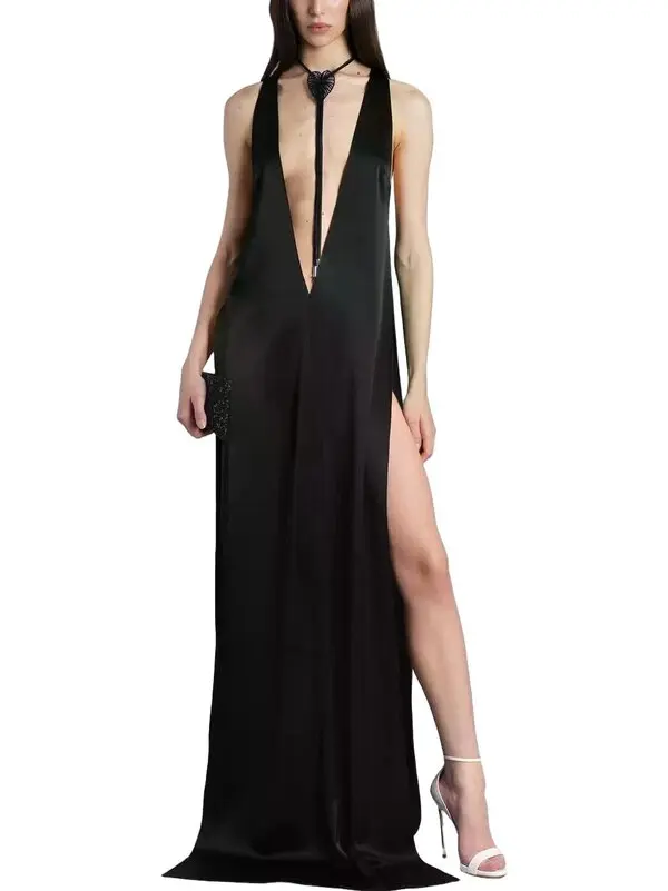 David Koma Plunging V-neck Side-slit Maxi Dress - Black