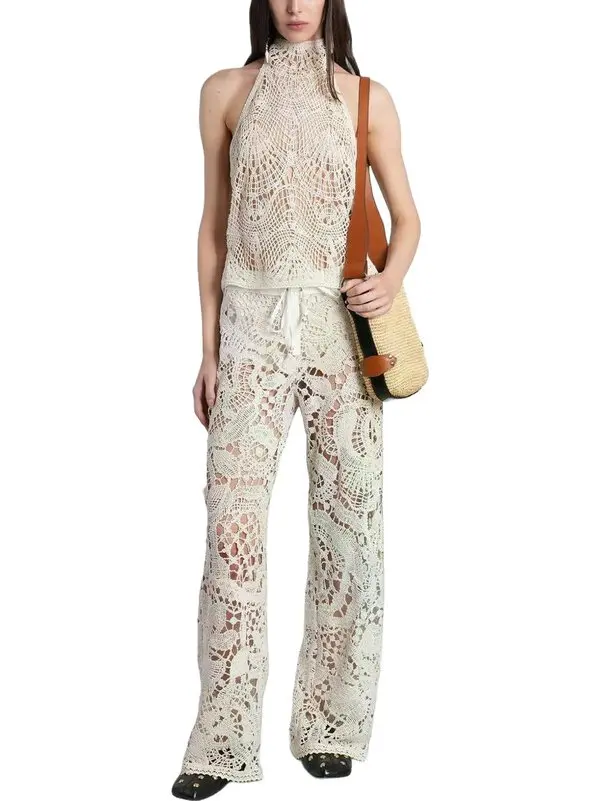 SIEDRES Crochet-knit Wide Leg Drawstring Trousers - Neutrals
