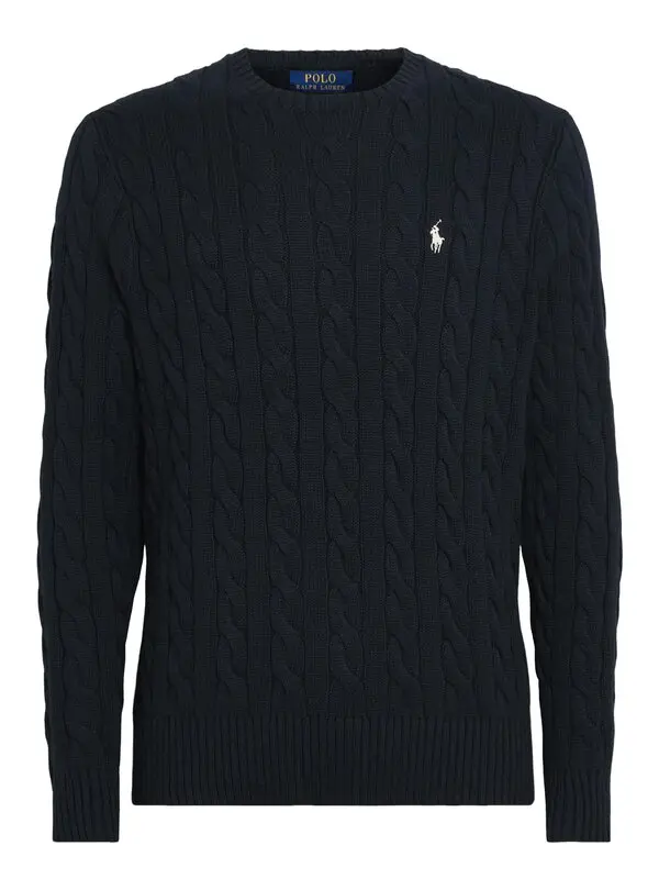 Polo Ralph Lauren Cotton Cable-knit Crewneck Sweater With Polo Pony - Navy