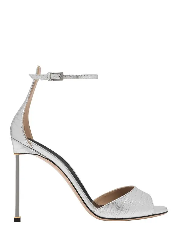 TOM FORD Metallic Leather Stiletto Sandals - Silver