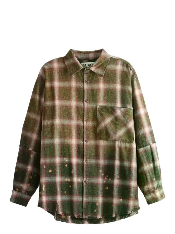 SATOSHI NAKAMOTO Check-pattern Frayed-hem Shirt - Green