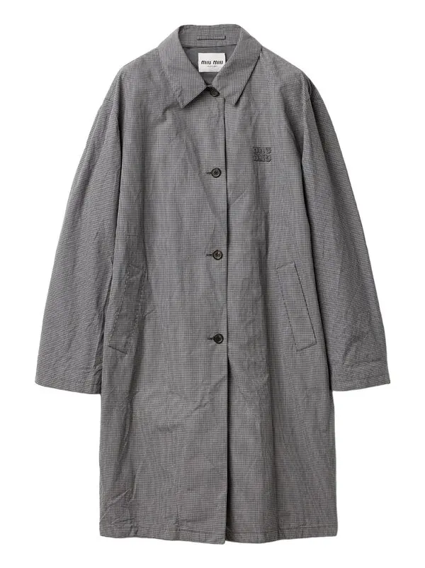 Miu Miu Single-breasted Gingham Check Trench Coat - Grey