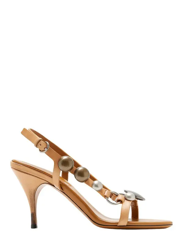 Miu Miu Embellished Leather Slingback Sandals - Brown