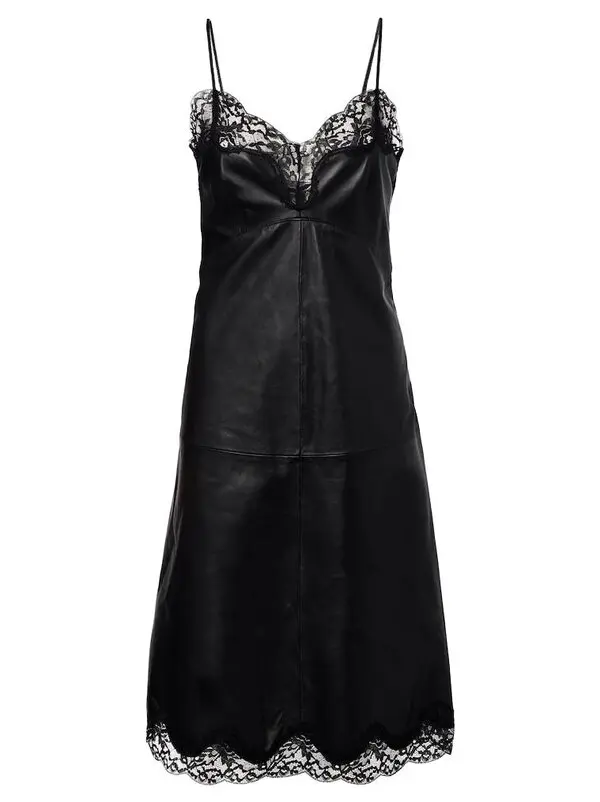 Magda Butrym Lace-trimmed Leather Midi Dress - Black