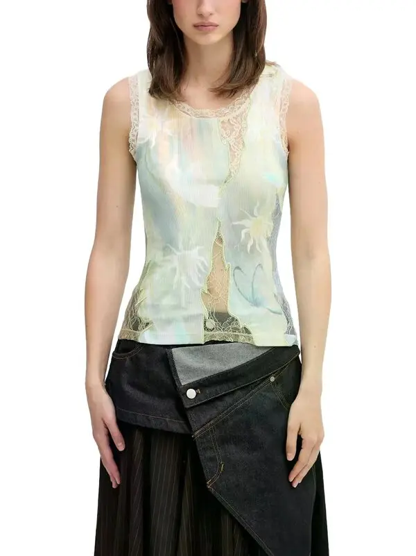 Andersson Bell Graphic Print Lace-trim Top - Neutrals