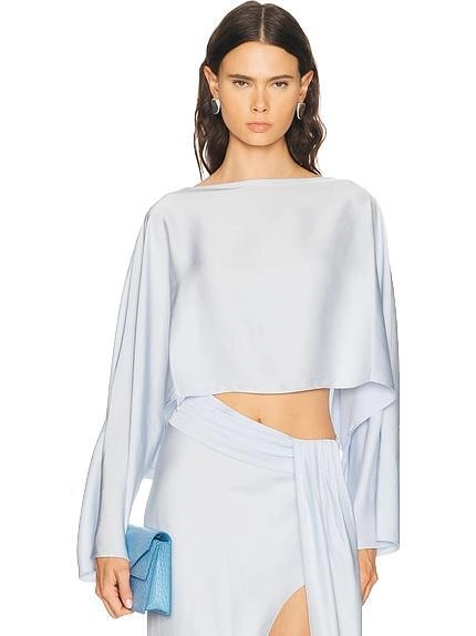 Lapointe Lightweight Satin Boat Neck Caftan Top - Cloud