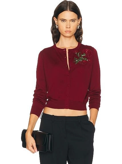 Carolina Herrera Crystal Embroidered Rose Cardigan - Rioja Multi