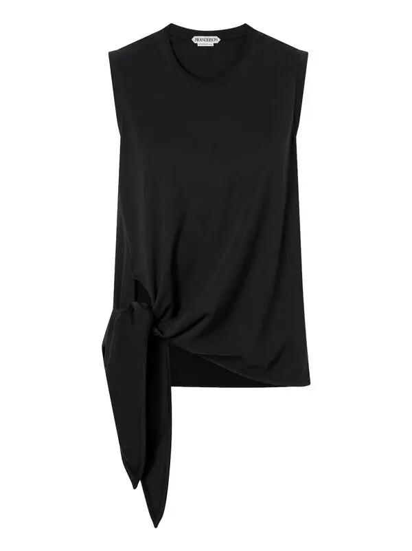JW Anderson Tie-detailed Logo-embroidered Cotton-jersey Tank - Black