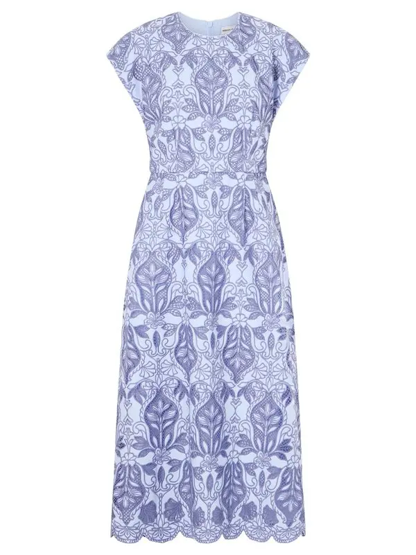 Rebecca Vallance Blooming Lanterns Scalloped Embroidered Cotton Midi Dress - Blue