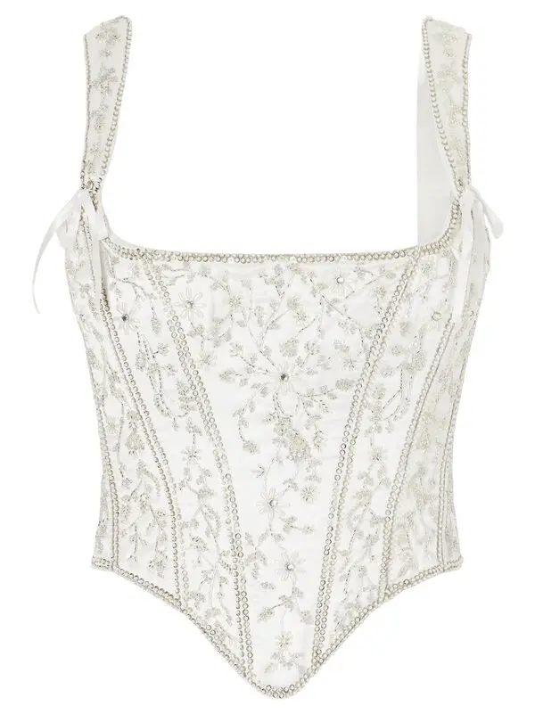 CLIO PEPPIATT Brigitte Floral Embellished Corset - Neutrals