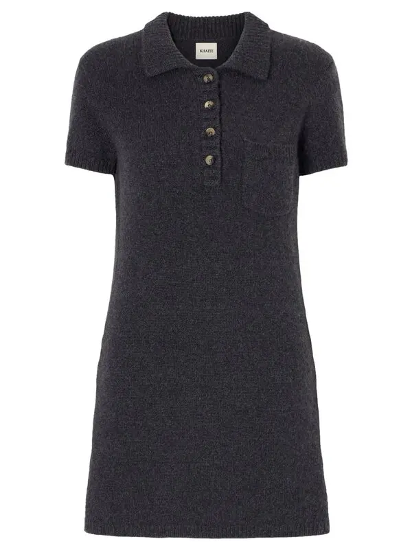 Khaite Nehra Cashmere Knitted Polo Mini Dress - Gray