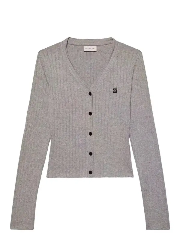 Calvin Klein Ribbed-knit Logo Patch Cardigan - Grey