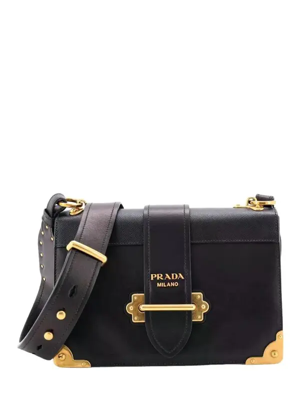 Prada Cahier Large Crossbody Bag In Leather - Black